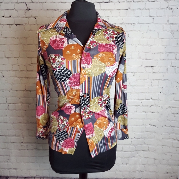 Vintage | Tops | Vintage 7s Bright Funky Top Nylon Stretchy | Poshmark